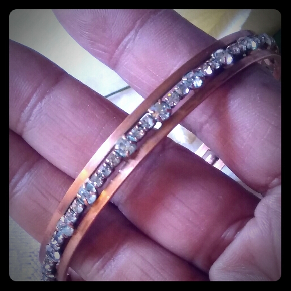 Vintage | Jewelry | Vintage Deco Rhinestone Copper Bangle Bracelet ...